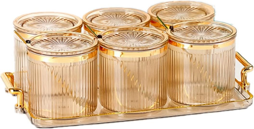 Acrylic Condiment Spice Jars,Condiment Spice Box with Lids and Spoons ...