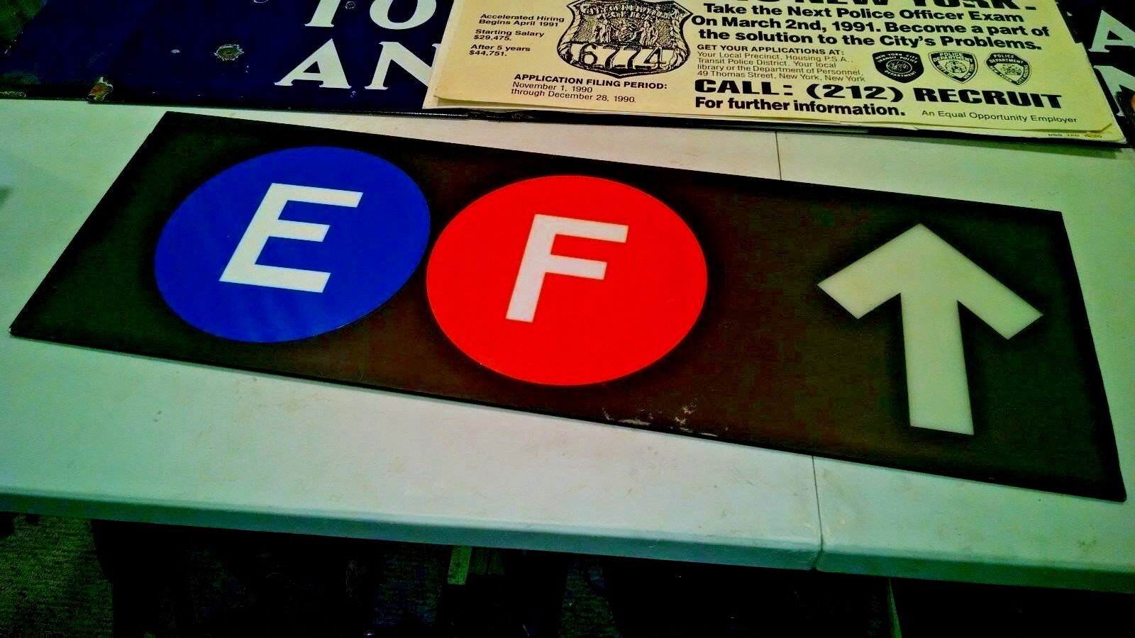 NEW YORK CITY NY NYC SUBWAY SIGN HEAVY PLASTIC E F TRAIN LINE STATION ...