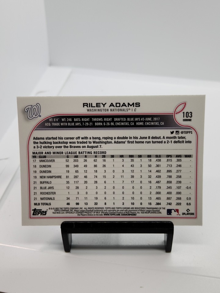 2022 Topps Chrome Riley Adams Rookie Washington Nationals #103 | eBay