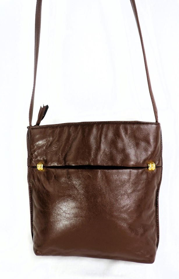 BECHAMEL Crossbody Shoulder Bag Purse Handbag Brown Vegan Leather Zip ...
