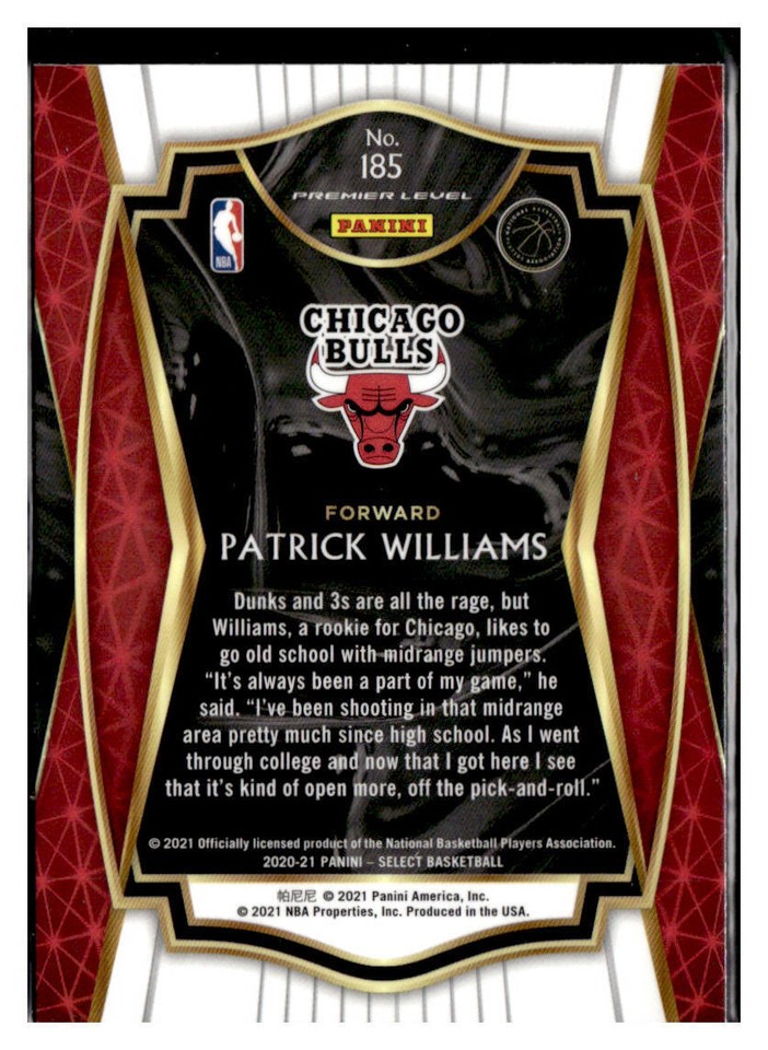 2020-21 Panini Select #185 Patrick Williams Blue RC Chicago Bulls | eBay