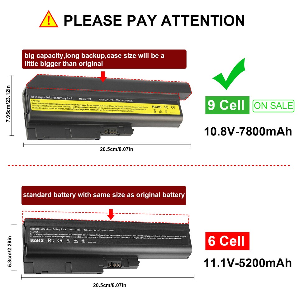 6/9Cell Battery for IBM Lenovo Thinkpad T60 T61 R60 R61 R500 T500 R61e ...