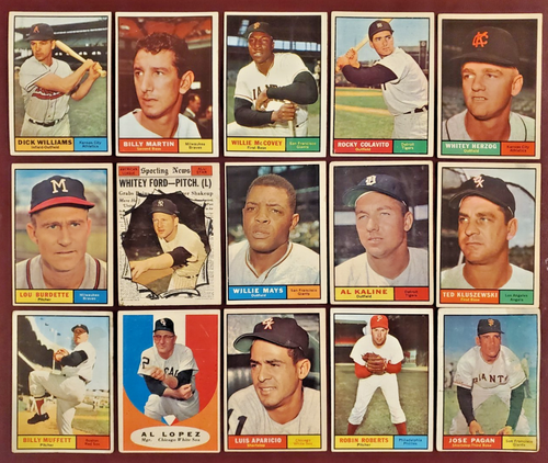1961 Topps Lot (15) Mays Kaline McCovey Ford Aparicio Colavito Martin ...