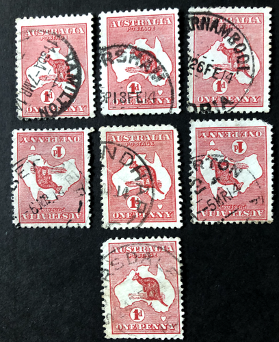 Australia Predecimal 1d Red Roo - Selection of Victorian Postmarks ...