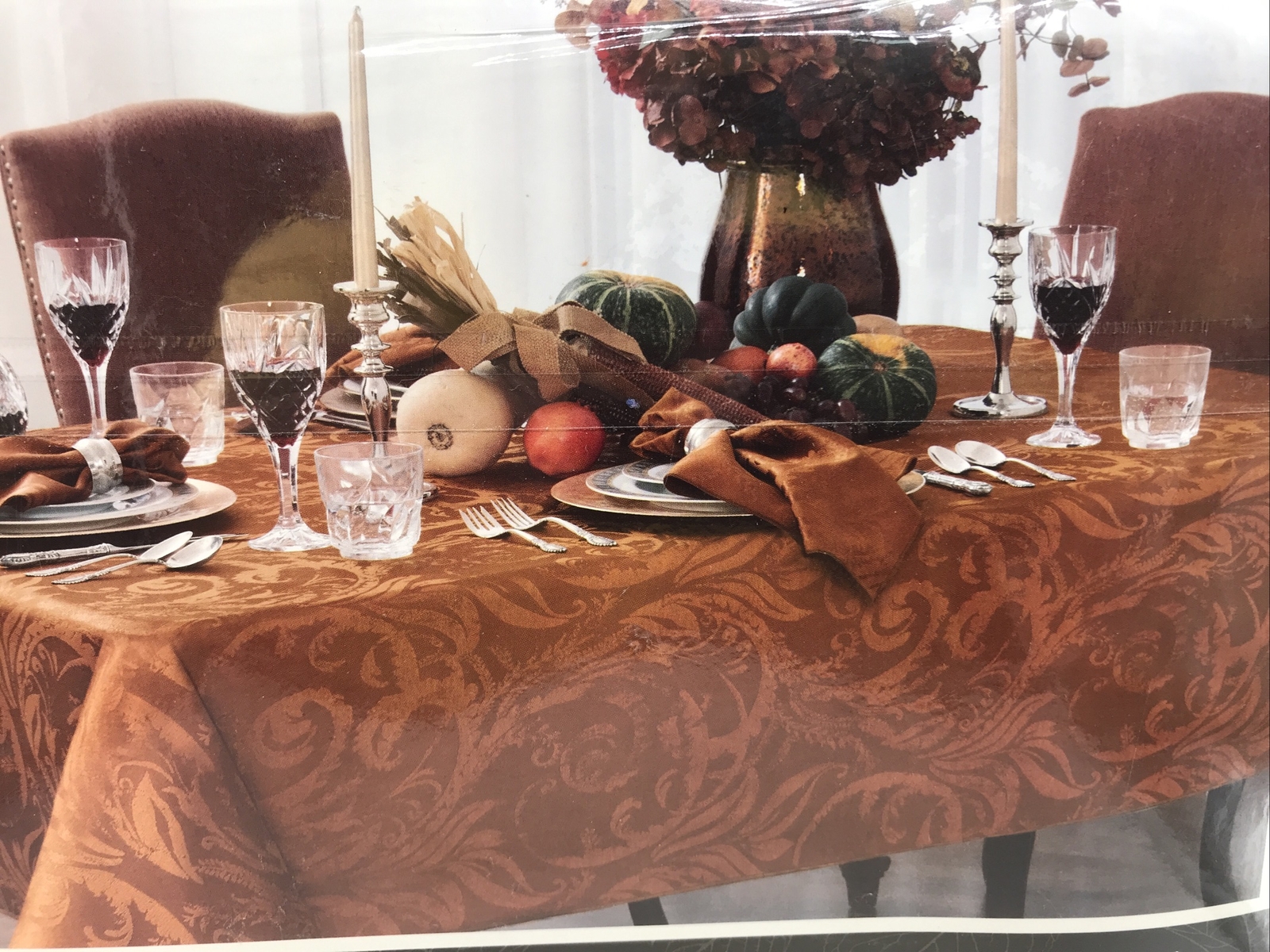 Tablecloth Autumn Scroll BRONZE Damask 60 x 84 Thanksgiving Fall Bed ...