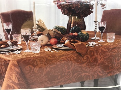 Tablecloth Autumn Scroll BRONZE Damask 60 x 84 Thanksgiving Fall Bed ...