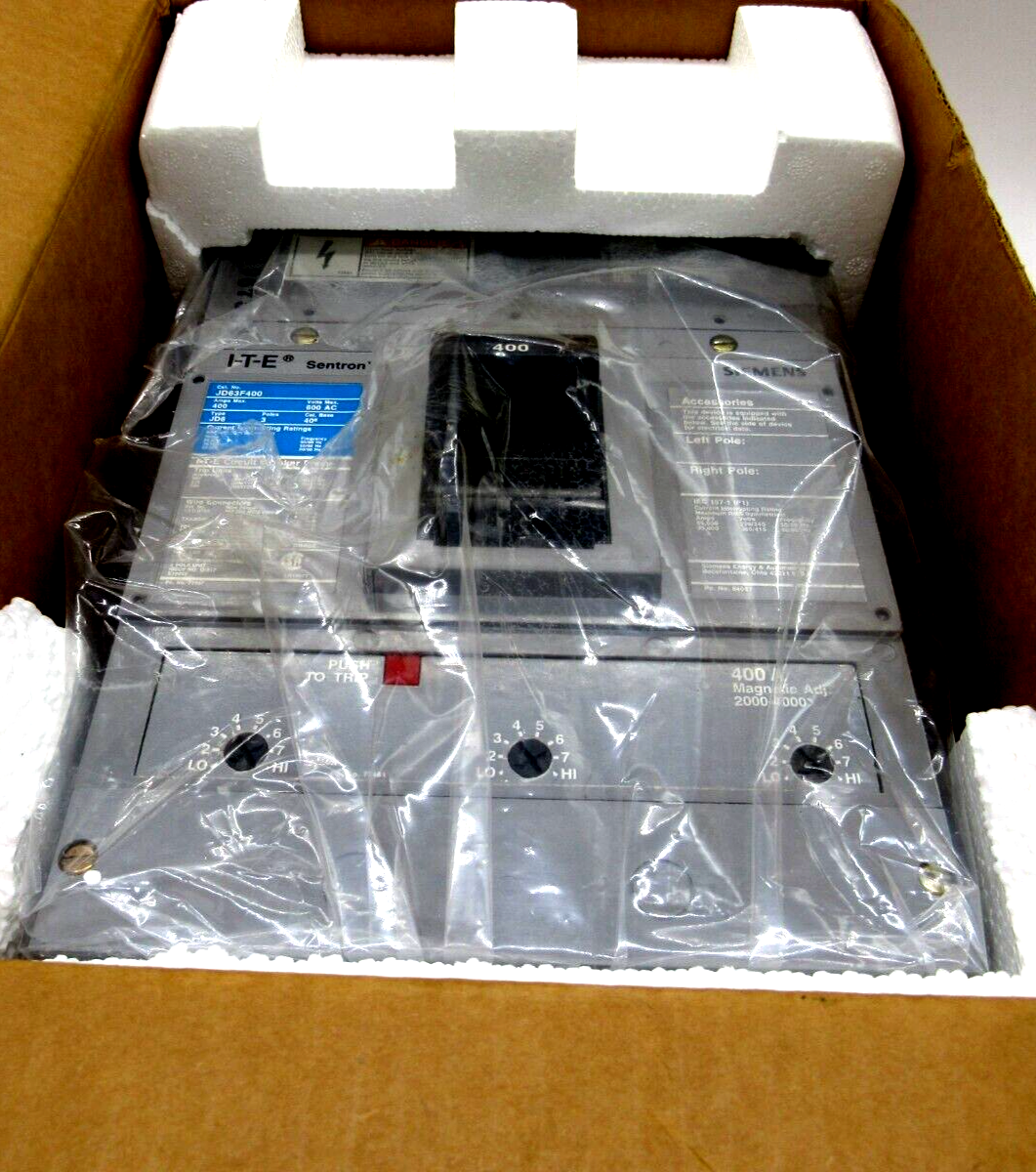 NEW SIEMENS JD63F400 CIRCUIT BREAKER 3P 600V WITH TRIP UNIT JD63B400L ...