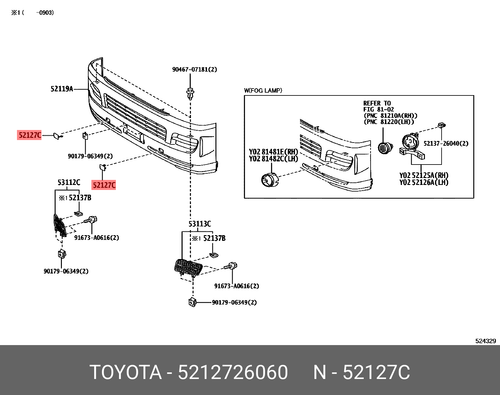 Genuine OE cover, front bumper hole, 5212726060 for TOYOTA 52127-26060 ...