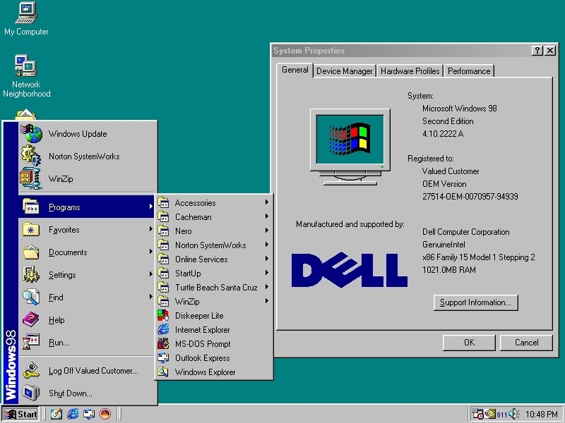 MAXXED RETRO Dell Windows 98 SE / DOS Computer Pentium 4 Win98 / XP ...