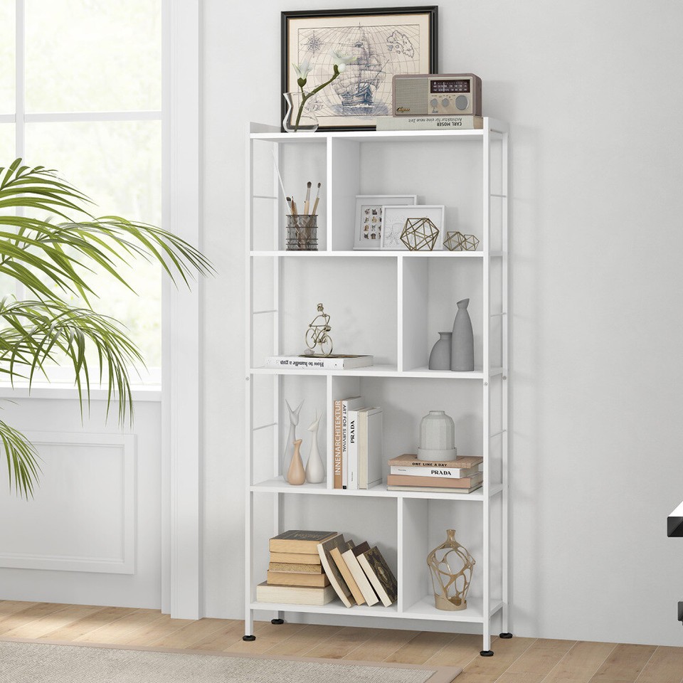 4 Tier Bookcase Large Steel Frame Wooden Cube Shelving Unit Display ...