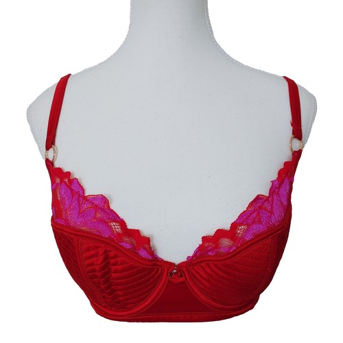BRAS N THINGS Bra Size 10E Red Padded Cup Underwire Red Lace 3 Hooks ...