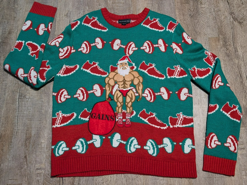 Blizzard Bay Men’s XL Ugly Christmas Sweater | Buff Workout Santa ...