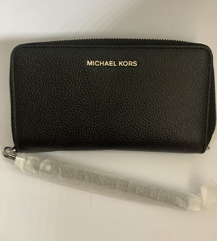 $118 MICHAEL KORS Flat Multifunction Phone Case Black Leather One Size ...