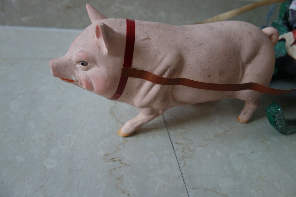 Antique 1900 German Santa Claus Belsnickle Figure with pig great size ...