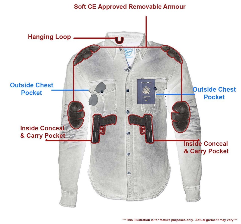 Milwaukee Leather 1620 Men's Black Flannel Biker Shirt With CE Approved ...