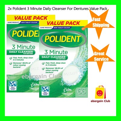 2x Polident 3 Minute Daily Cleanser for Dentures Value Pack - Total 132 ...