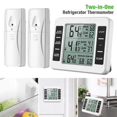 Refrigerator Thermometer 2 Sensor Wireless Digital Temp Display Alarm ...