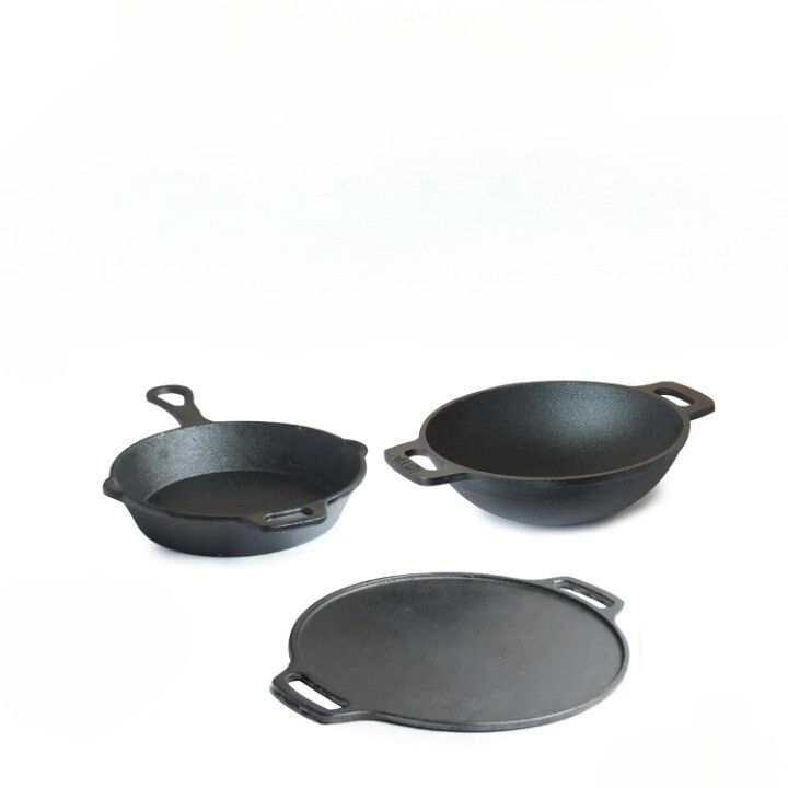 Pre-Seasoned Cast Iron Cookware Set – Kadai, Skillet & Tawa | Set, 3Pc | eBay