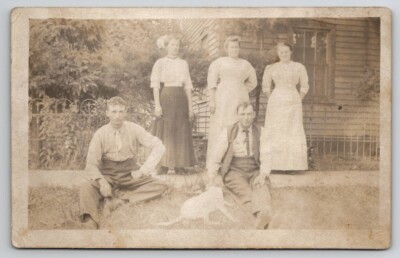 RPPC Handsome Men with Dog Edwardian Ladies Real Photo Amana Iowa ...