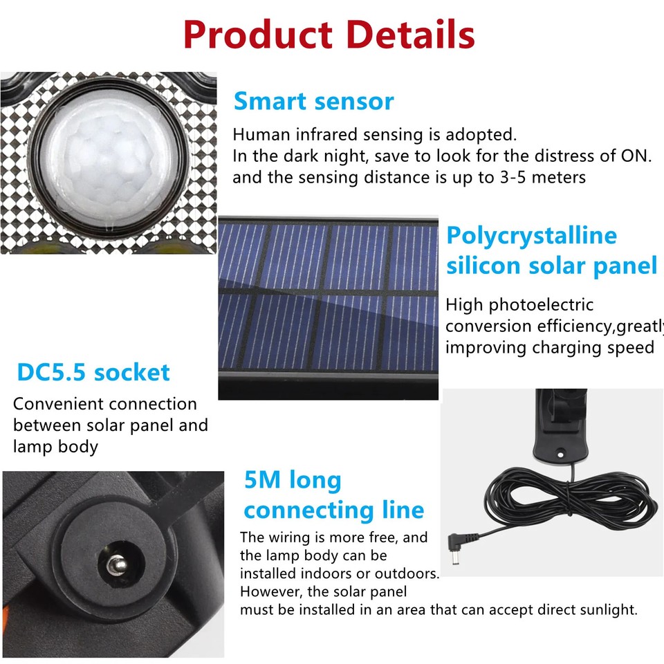 333 LED Solar Lights Outdoor 3200LM Waterproof Motion Sensor Security ...