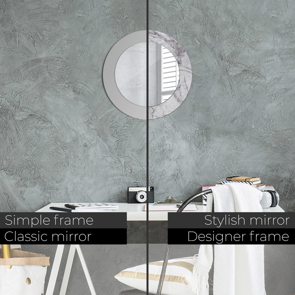 Wall Mounted Hanging Mirror Glass Frame with Print Art Home Decor white ...