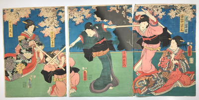 Toyokuni Woodblock Print Triptych: Kabuki Actor Churo Onoe ukiyo-e | eBay