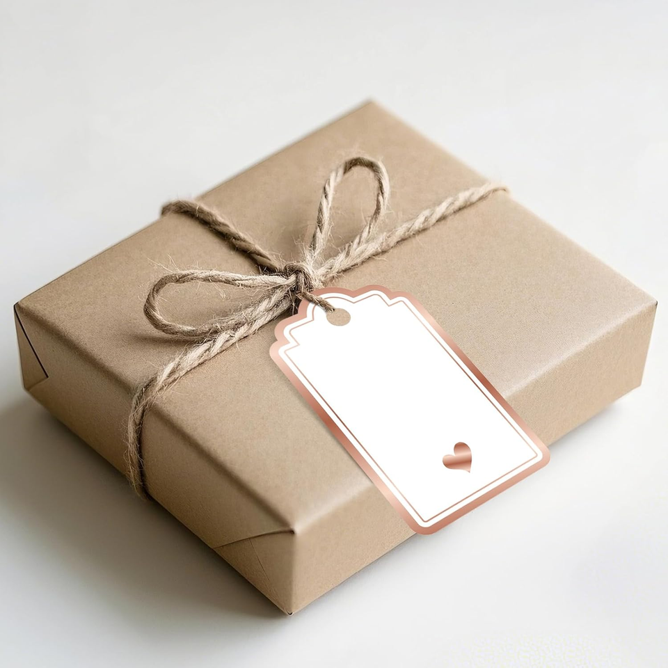 Gift Tags with String Attached - 100PCS Foil Rose Gold Heart Paper Tags ...