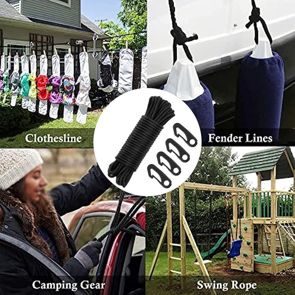 Flag Rope Replacement Snap Hooks Tie With 4x Clips Flag Pole Rope Nylon ...