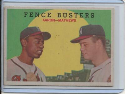 1959 Topps Baseball Card FENCE BUSTERS Aaron & Mathews Braves Near Mint ...