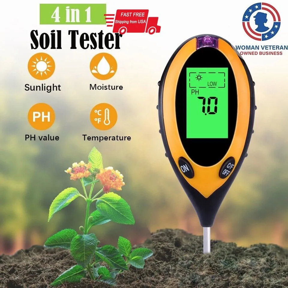 4 in1 LCD Digital Soil PH Meter Tester Temperature Sunlight Fertility ...