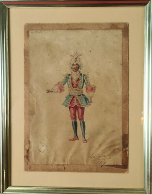 THEATER FIGURINE. LUIS LABARTA. INK AND WATERCOLOR DRAWING. 1887. | eBay