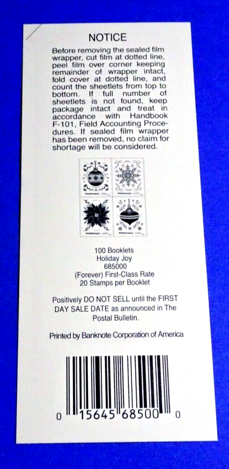 US 5944 HOLIDAY JOY BLUE/CRYSTAL (SNOWFLAKE) 2024 (F) STAMP BKLT ...