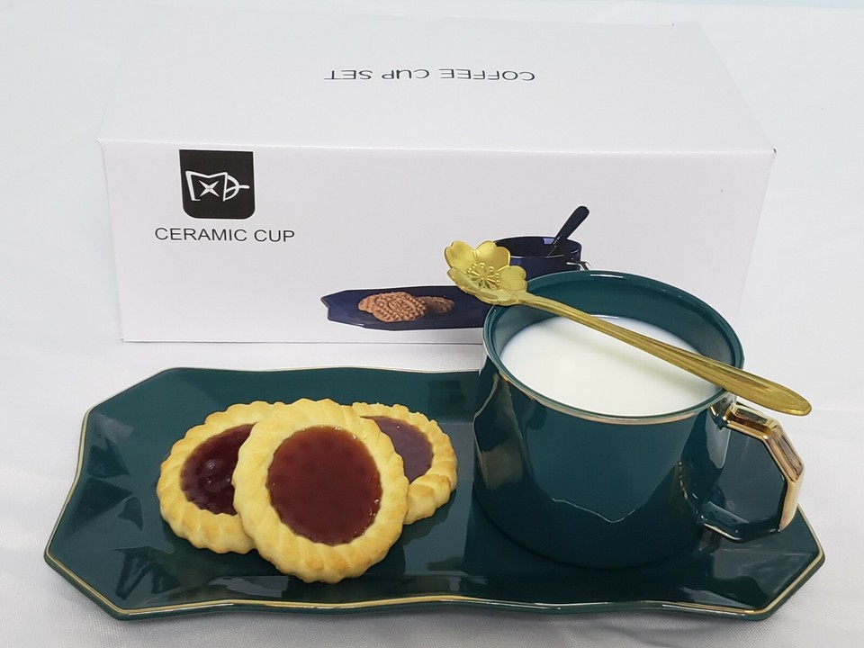 Ceramic Cup W rectangular Saucer and Spoon Tea Mug W Spoon and Tray ...