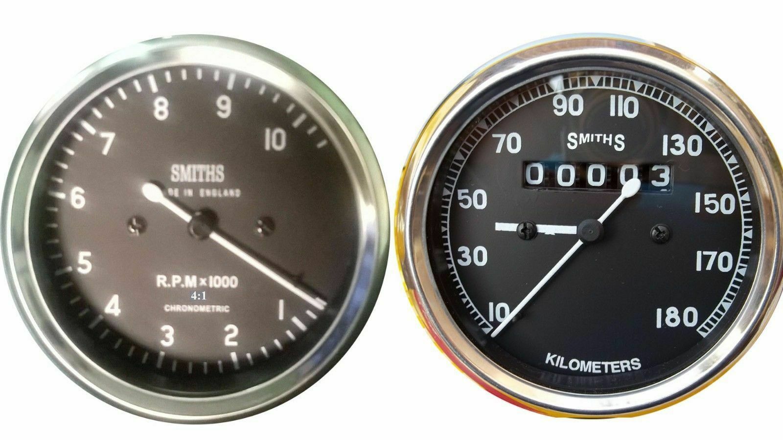 Motorcycle Speedometer 180 kph Tachometer 10 K 4:1 Replica Smith- 80mm ...