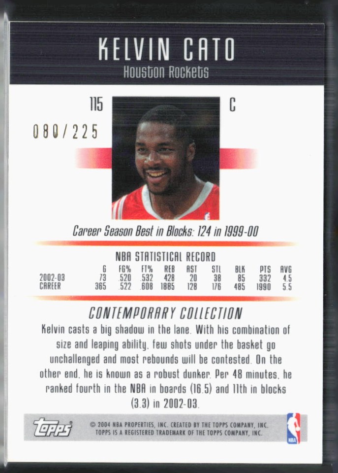 2003-04 Topps Contemporary Collection #115 Kelvin Cato Red #/225 ...
