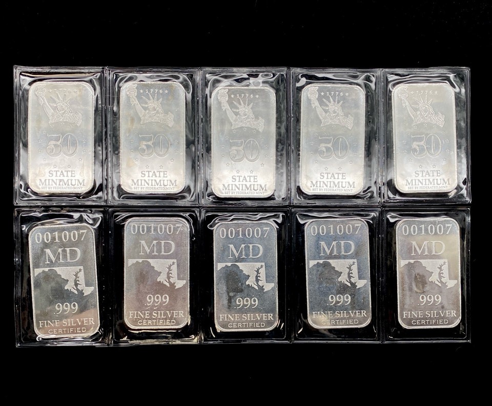 Maryland State Art Bar-Federated Mint 1/2 Troy oz. .999 Fine Silver Bar ...