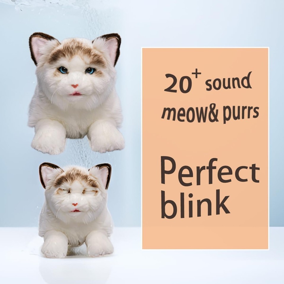 Blinks, Meows & Purrs Realistic Stuffed Cat Interactive Companion Robot ...