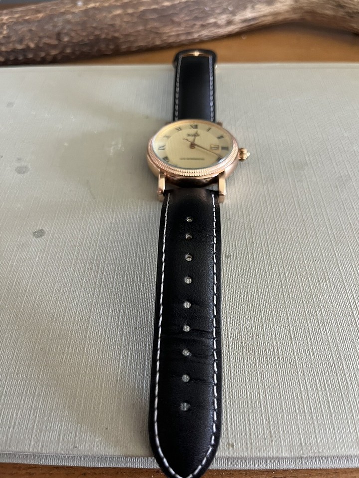 Vintage Stauer 22671 Stainless Steel 3ATM Water Resistant Black Leather ...