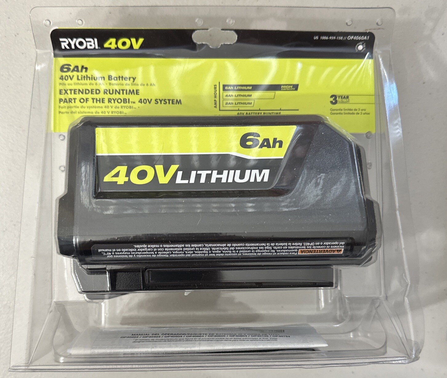 Genuine RYOBI 40V Lithium-Ion 6.0 6AH High Capacity Battery OP4060A1
