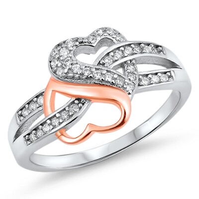 .925 Sterling Silver Rose Gold Plated CZ Heart Infinity Fashion Ring ...