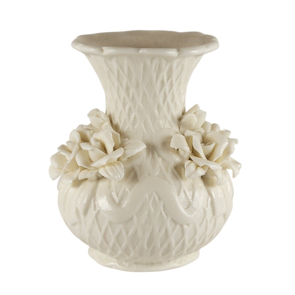 Ceramic Flower Vase Cream 4.5" Raised Roses Ribbons Lattice Textured ...