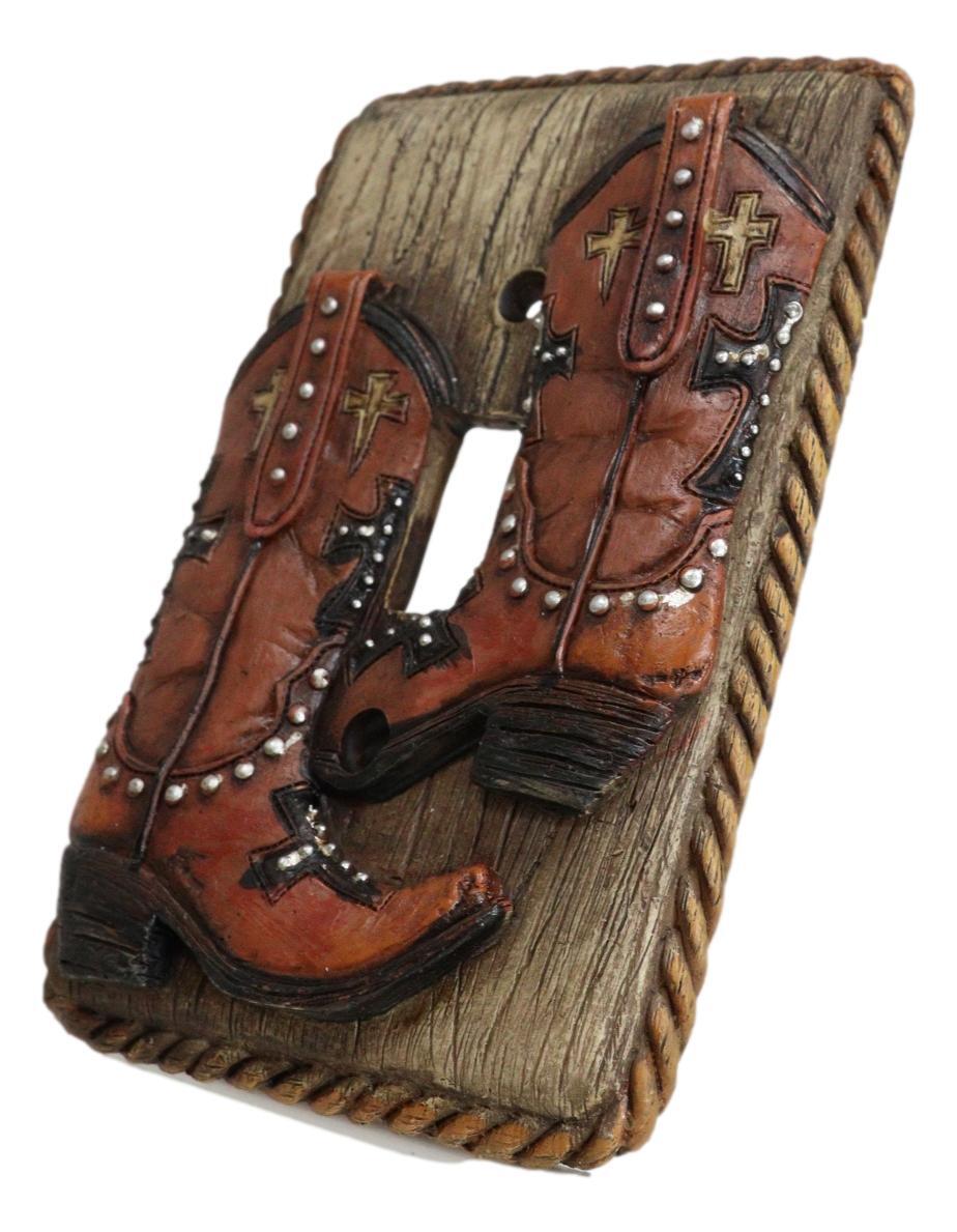 Set of 2 Rustic Western Cowboy Boots Faux Wood Wall Single Toggle ...