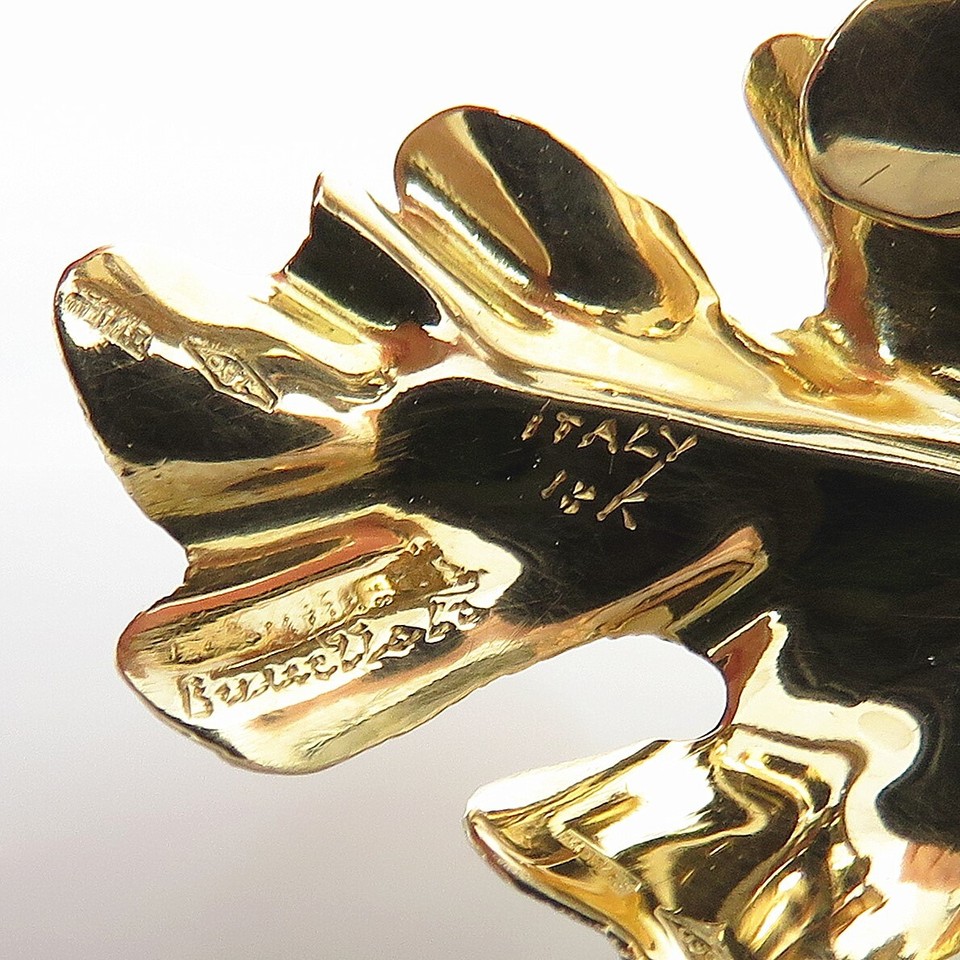 NYJEWEL Buccellati 18k Yellow Gold & Silver Acron Leaf Pin Brooch ...