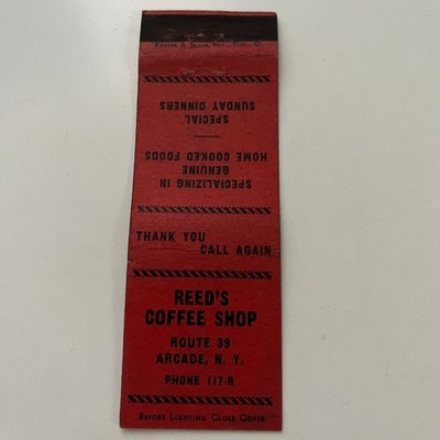 Reed's Coffee Shop Dinners Route 39 Arcade NY Vintage Matchbook Cover ...