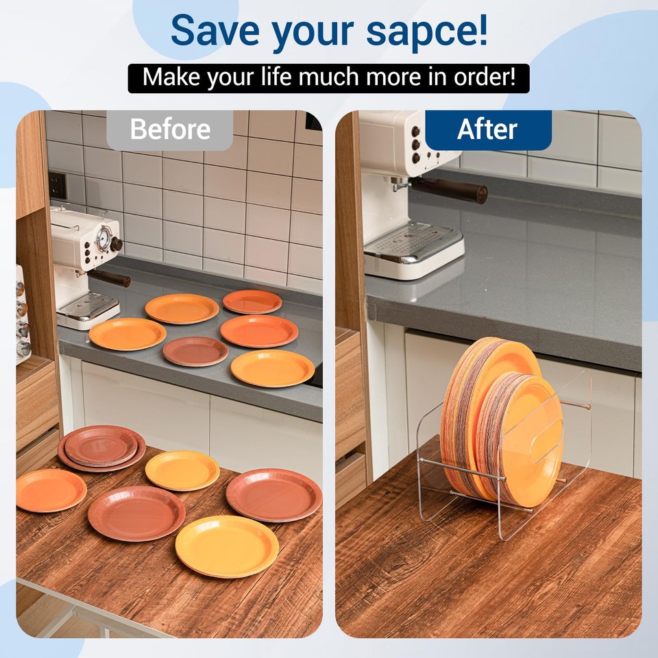 2 Pcs Acrylic Paper Plate Holders Space-Saving 7-12 Inch Disposable ...