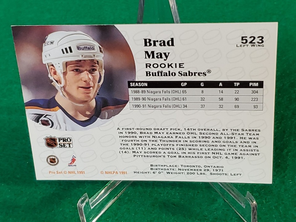 1991-92 Pro Set Brad May Rookie RC #523 Buffalo Sabres Hockey Card | eBay