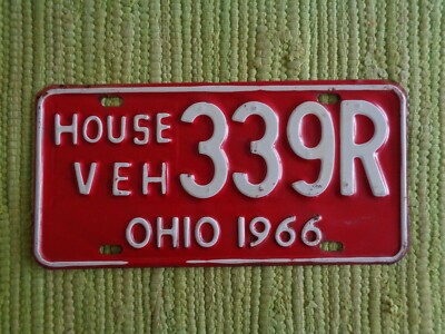 1966 Ohio House Vehicle License Plate 66 OH House Veh TAG 339R | eBay