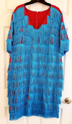 Monif C. RARE SAMPLE Two Tone Red w/ Turquoise Fringe Dress Plus Size ...