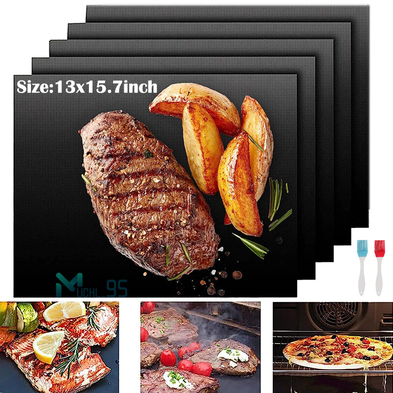 BBQ Grill Mats Set of 5 Outdoor Cooking Baking Non Stick Reusable ...