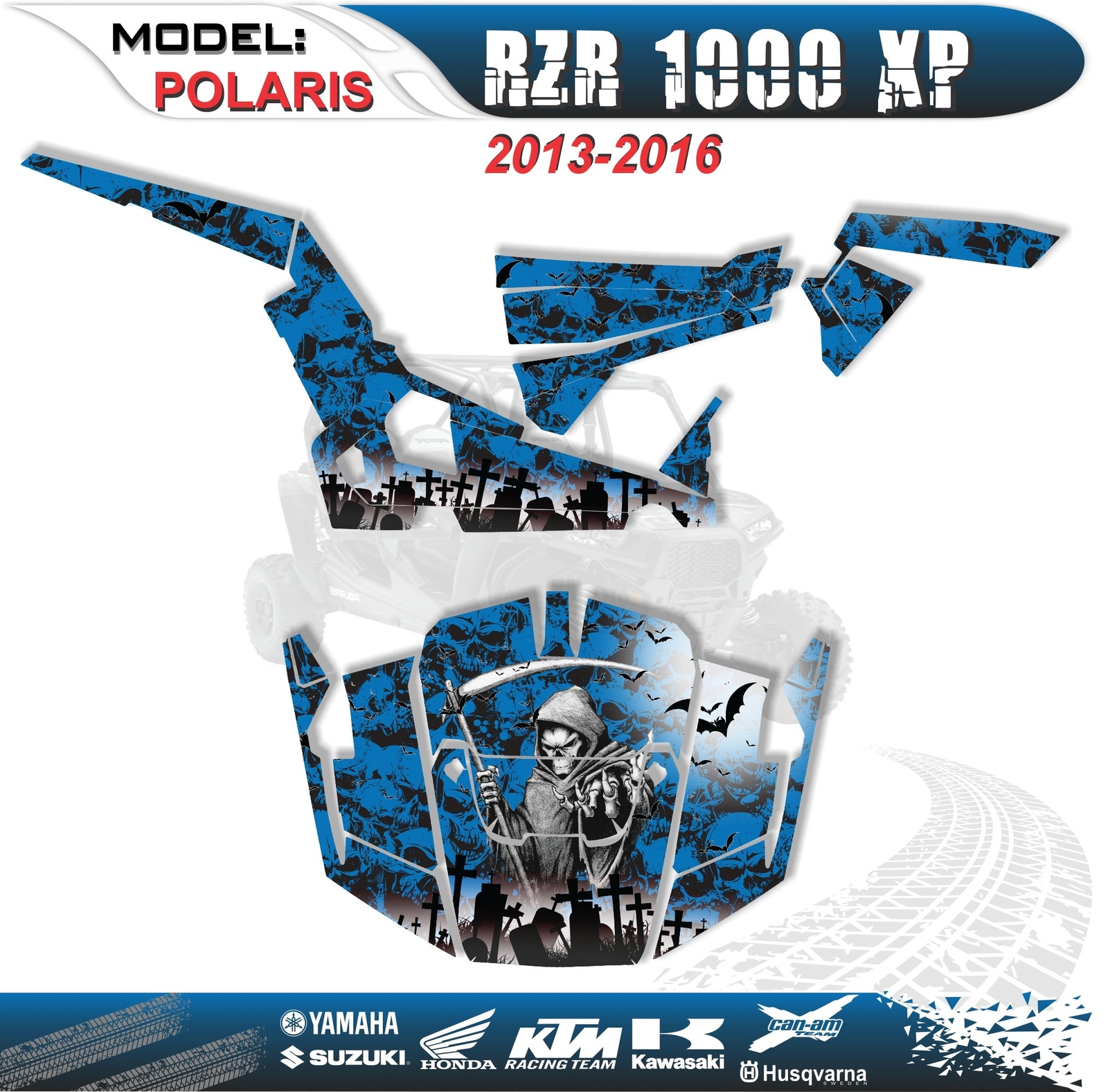 Graphics Kits Decals Stickers Reaper Blue 4 Polaris RZR 1000 XP 1000XP ...